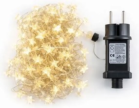 LED světelný řetěz, hvězdičky na drátku, 5 m, venkovní, teple bílá, 400 diod, stříbrný kabel IP44, vč. zdroje