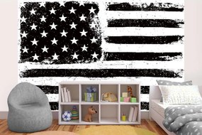 DIMEX | Samolepicí vliesová fototapeta na zeď Americká vlajka černobílá MA-5-1496 | 375 x 250 cm | bílá, černá