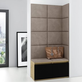 Eka Předsíňová stěna s čalouněnými panely Trinity 2 - Dub Artisan s černou / Tmavá béžová 2305