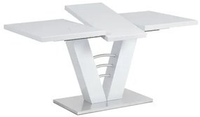 Rozkládací jídelní stůl 120+40x80 cm, bílý lesk / broušený nerez