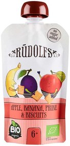Rudolfs BIO kapsička Jablko, banán, sušená švestka, sušenky 110 g