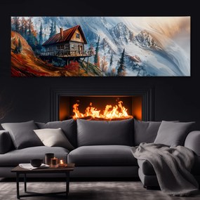 Obraz na plátně - Horská chata v chladném ránu FeelHappy.cz Velikost obrazu: 180 x 60 cm