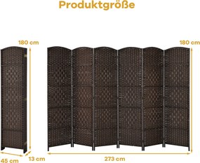 Costway 6 TLG. Příčka s papírovým vláknem a rámem z topolového dřeva. Skládací