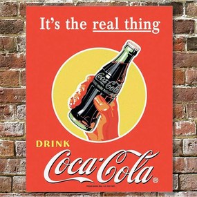 Plechová cedule Coca Cola Real Thing - Bottle 32 cm x 40 cm