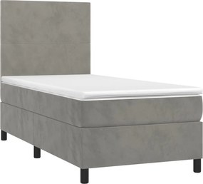 Box spring postel s matrací a LED světle šedá 100x200 cm samet 3135987