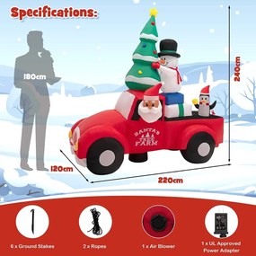 Costway 220 cm Dlouhý nafukovací vánoční náklaďák s vánoční ozdobou Santa Claus
