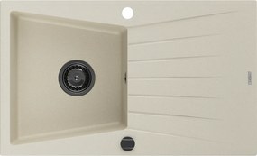 Mexen Cesar, granitový dřez 775x470x190 mm, 1-komorový, béžová s černým sifonem, 6514771010-69-B
