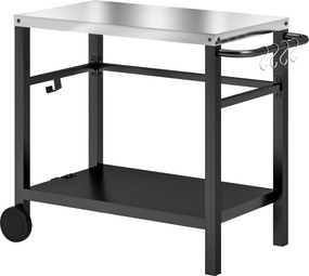 Grilovací vozík Dvoupatrový servírovací vozík s pracovní plochou Police Háčky Kolečka Nerezová ocel 102 x 56 x 81 cm