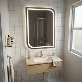 Rea Zrcadlo 70x50 cm s vyhříváním a regulovatelným LED osvětlením HOM-00305 kartáčovaný nikl