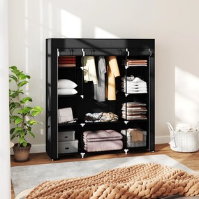 HOMCOM Látková šatní skříň na zip, 1 tyč na šaty, 10 polic, 150x43x162,5cm, netkaná textilie, prostorově úsporná a robustní | Aosom.de