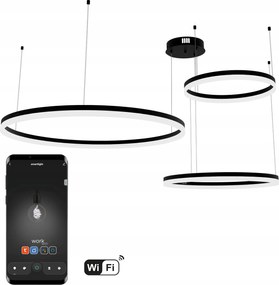 Kruhová WiFi lampa Tuya 80+60+40 cm Led Černá závěsná Ring Circle