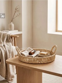 Sinsay - Pletený dekorativní tác s úchyty - béžová