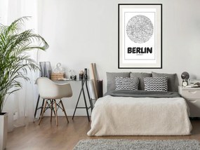 Plakát Retro Berlín - černo-bílá mapa hlavního města Německa s anglickými texty