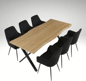 Vikio Jídelní set pro 6 osob 180x90 cm soft dub noha X černá židle s područkami VJS228-6C