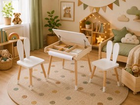 Dětská rostoucí sada BUNNY, stolek a 2 židle, bílá/hnědá ELIS design