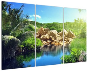 Obraz jezera v Seychelské džungli (120x80 cm), 40 dalších rozměrů