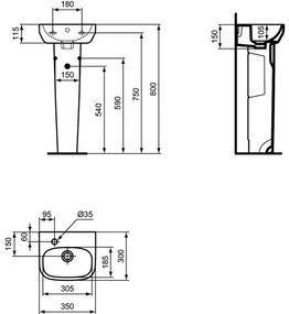 Ideal Standard i.Life A  Umývátko 35 cm levé, bílá T470901