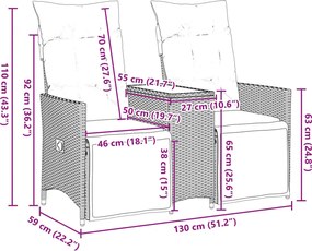 vidaXL Polohovací zahradní pohovka 2místná se stolkem polyratan [365718] Barva: Béžová