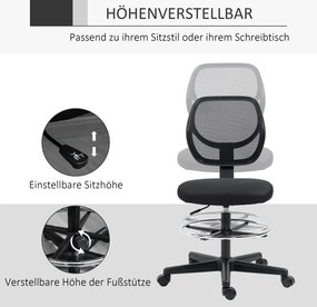 Kancelářská stojací židle Vinsetto, výškově nastavitelná ergonomická kancelářská židle, otočná židle s nastavitelnou opěrkou nohou, černá pro pohodln…