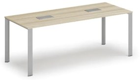 Stůl INFINITY 2000 x 900 x 750, dub přírodní + 2x stolní zásuvka TYP V, stříbrná