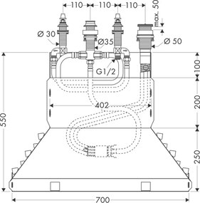 HANSGROHE Hansgrohe, těleso pro 4-otvorovou vanovou baterii, 13444180
