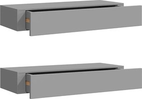 Nástěnné police se zásuvkou 2 ks šedé 60 x 23,5 x 10 cm MDF 330260