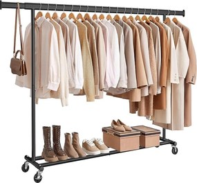 Stojan na oblečení DOLLY na kolečkách, max. 150 kg, 45x160-200x161,5cm, černá SongmicsHome