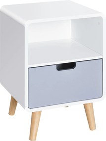 HOMCOM Skandinávský noční stolek 40D x 38Š x 58V cm se zásuvkou + nikou v bílé, modrošedé a šedé dřevě | Aosom