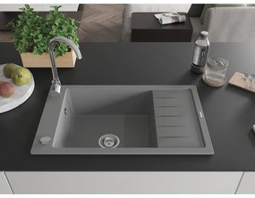 Mexen Elias, 1-komorový granitový dřez s odkapávačem 80x48 cm a kuchyňskou baterií Telma, šedá, 6511-71-670200-00