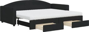 Válenda s přistýlkou a zásuvkami černá 90 x 200 cm textil 3197244