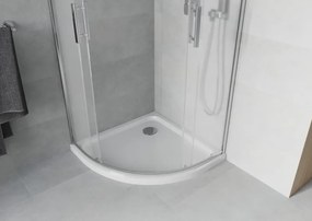 Mexen Rio, čtvrtkruhový sprchový kout s posuvnými dveřmi 90 x 90 cm, 5mm sklo námraza, chromový profil + bílá sprchová vanička, 863-090-090-01-30-4110