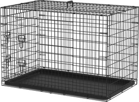 PawHut Skládací Klec pro Psy s 2 Dveřmi, Odnímatelným Tadlem a Přepravní Rukojetí 106x68x76 cm Černá | Aosom