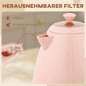 HOMCOM Rychlovarná konvice, 2200 W, průhledné okénko, filtr, rychlovarná, světle růžová