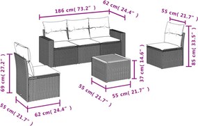 6dílná zahradní sedací souprava s poduškami černá polyratan 3224060