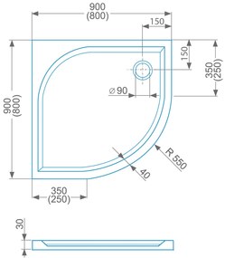 Roltechnik Outlet Čtvrtkruhová sprchová vanička iCAST ROUND z litého mramoru Varianta: rozměry: 80x80 cm - (iCAST_ROUND_80x80 - 8000219)