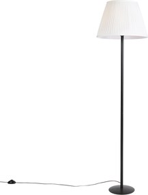 Moderní stojací lampa černá s bílým plisovaným stínítkem 45 cm - Simplo