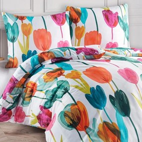 Saténové ložní povlečení Tulipi s velkými květy tulipánů - Bedtex Exclusive - 100% prémiová bavlna - 70 x 90 cm + 140 x 200 cm
