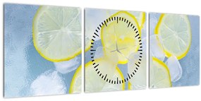 Obraz citrónů v ledu (s hodinami) (90x30 cm)
