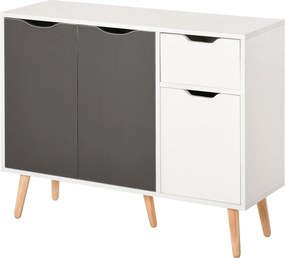 HOMCOM Moderní komoda do obývacího pokoje se 3 dvířky a zásuvkou 90x30x72 cm Bílá a šedá | Aosom