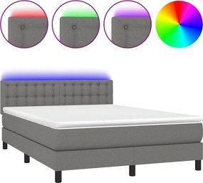 Box spring postel s matrací a LED tmavě šedá 140x190 cm textil 3133470