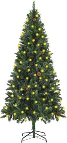 Umělý vánoční stromek s LED osvětlením a šiškami zelený 180 cm 3077744