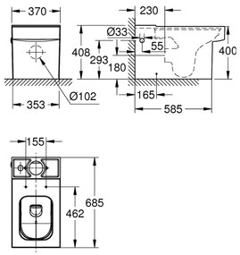 Grohe Cube Ceramic - Stojící mísa pro kombi WC, PureGuard, alpská bílá 3948400H