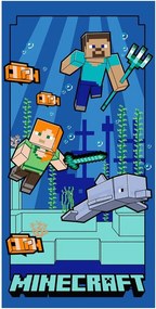 Modrá dětská osuška z mikrovlákna 70x140 cm Minecraft "Underwater Fun" – Jerry Fabrics