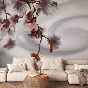 Fototapeta Temná magnólie - květy v odstínech šedi s efektem víření
