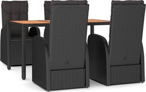 5dílný zahradní jídelní set s poduškami černý polyratan 3157600