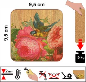 PokojovaDekorace.cz, Korkové podtácky s potiskem - 555, 9,5x9,5cm, sada 6 ks