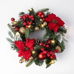 Vánoční věnec POINSETTIA s LED osvětlením, 30 cm