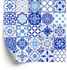 Tapeta Na Zeď Retro - Modrá - Bílá Mozaika Vliesová tapeta 53x1000