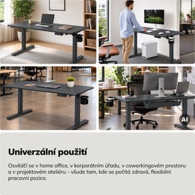 Elektrický stůl s regulací výšky ergonomický antracitový,1400x700 mm: ARIA