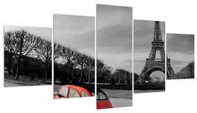 Obraz Eiffelovy věže a červeného auta (150x80 cm)